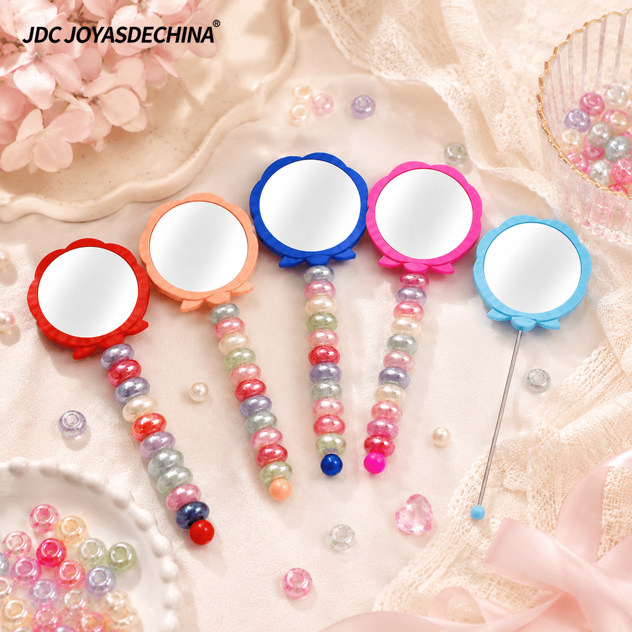 9pcs DIY beaded rose handheld mirror with 100pcs random fine glittery ...