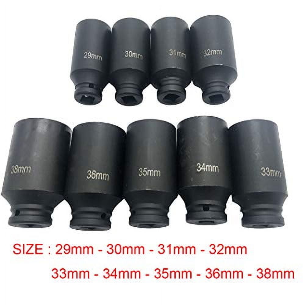 9pcs Deep Impact Socket Set 1/2" Drive Metric 29-38mm 6 Point 90mm Deep ...