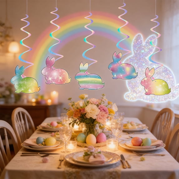 9pcs Easter Color Laser Bunny Spiral Hanging Tags - Festive Decor For ...