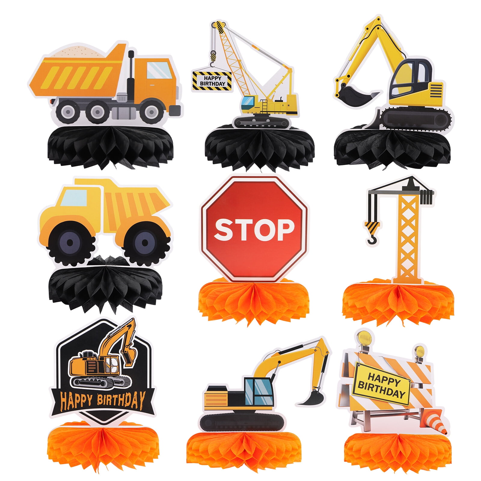9pcs Engineering Car Honeycomb Decorations Construction Birthday Party ...