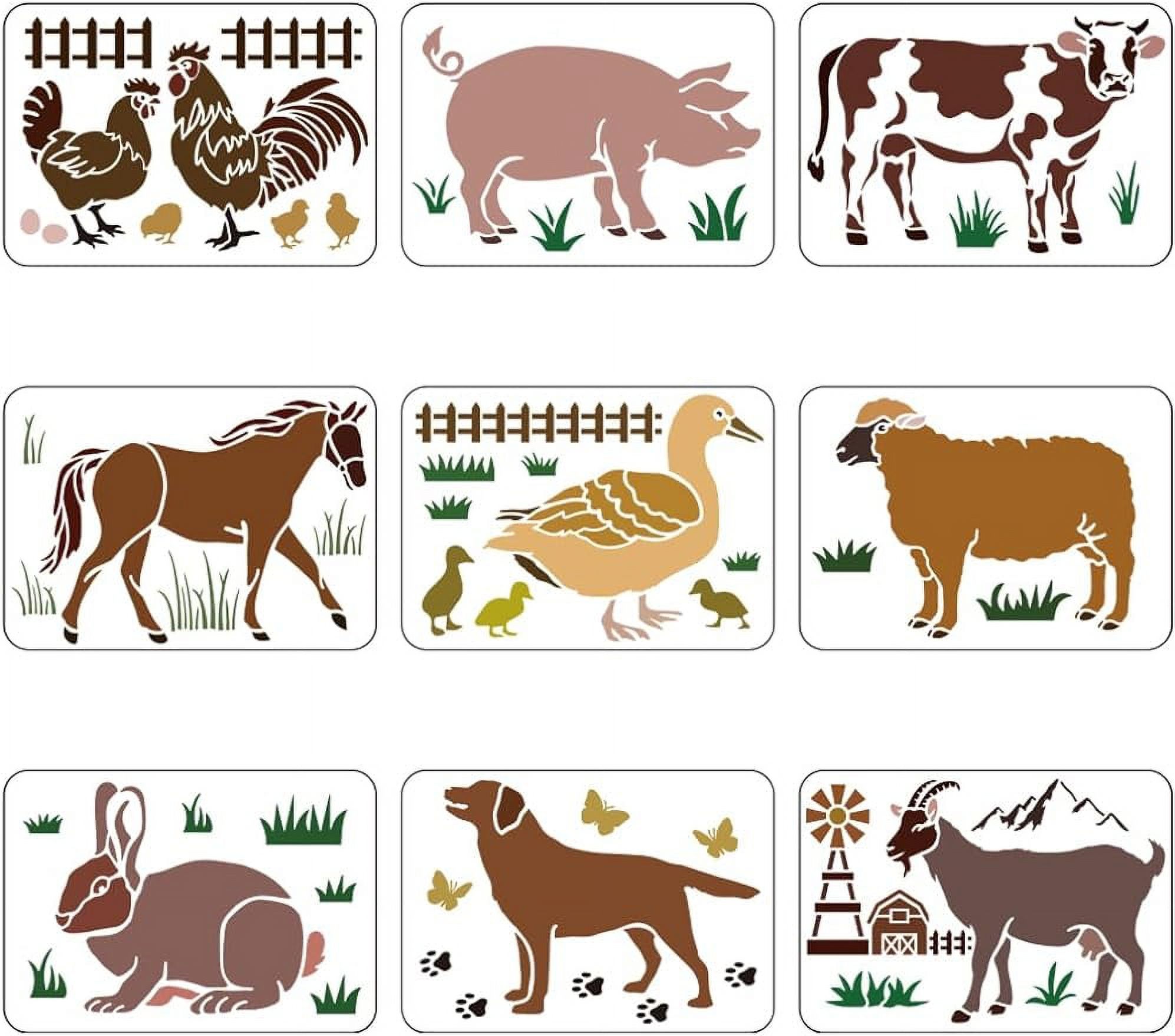 9pcs Farm Animal Stencil Farmhouse Stencils Poultry Animal Drawing 9pcs Farm Animal Stencil Farmhouse Stencils Poultry Animal Drawing
