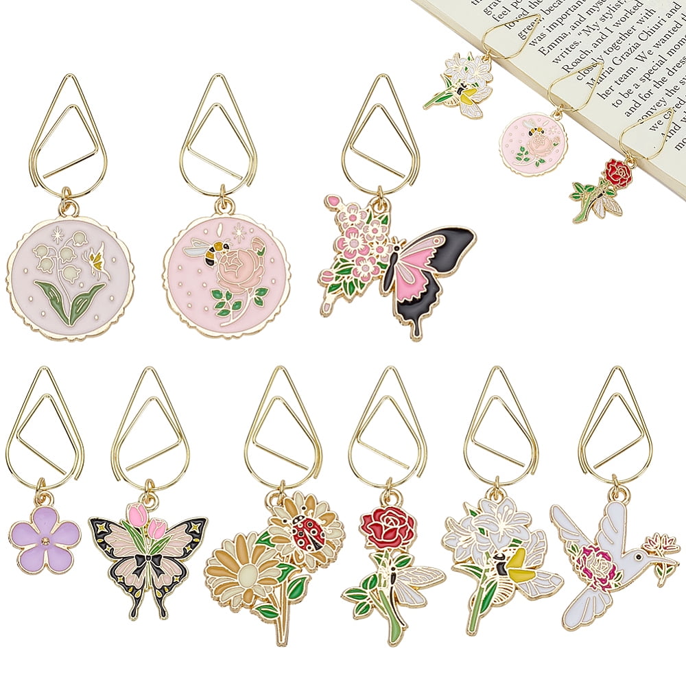 9pcs Floral Butterfly Bookmark with Alloy Enamel Pendants Flower ...