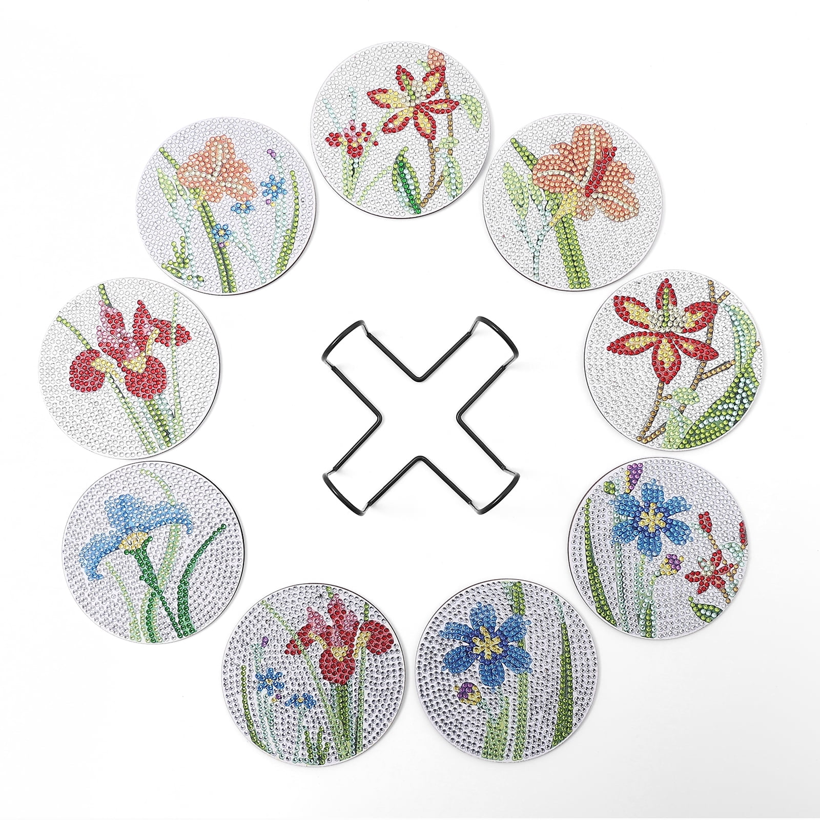 9pcs Flower Diamond Art Coasters with Holder Diy Diamond Painting Set ...