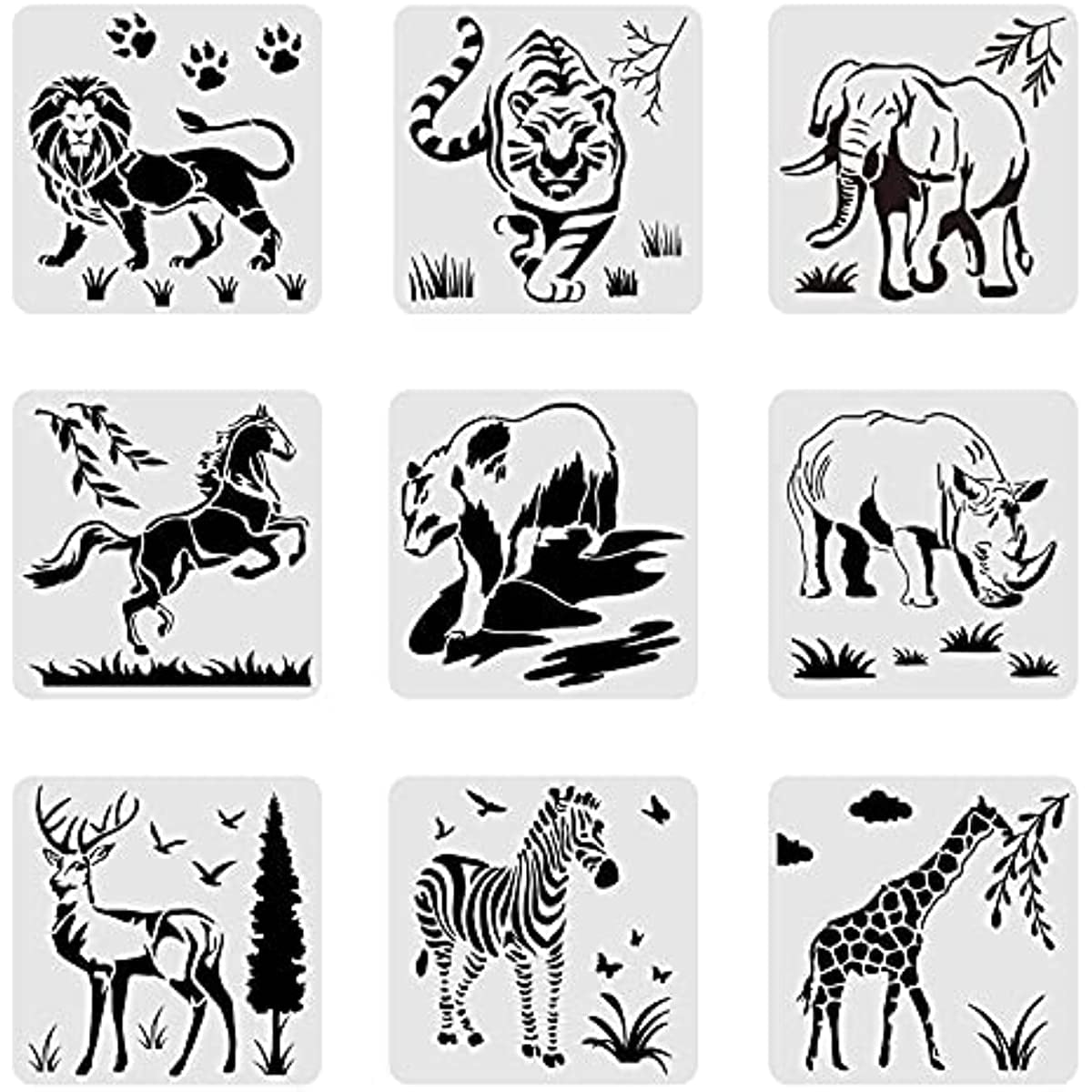 9pcs Forest Animal Pattern Plastic Drawing Templates 12x12 Inches Tiger ...