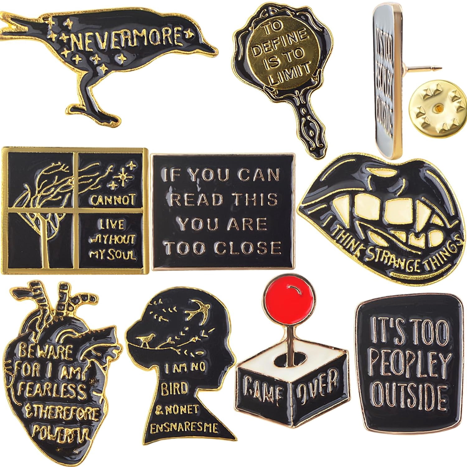 9pcs Funny Enamel Pins Pack Cool Novelty Alloy Mixed Heart Larks Mirror ...