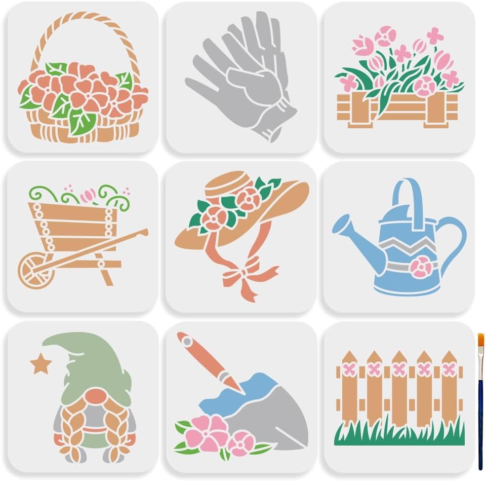9pcs Garden Stencils 6×6inch Gardening Tools Painting Stencil with ...