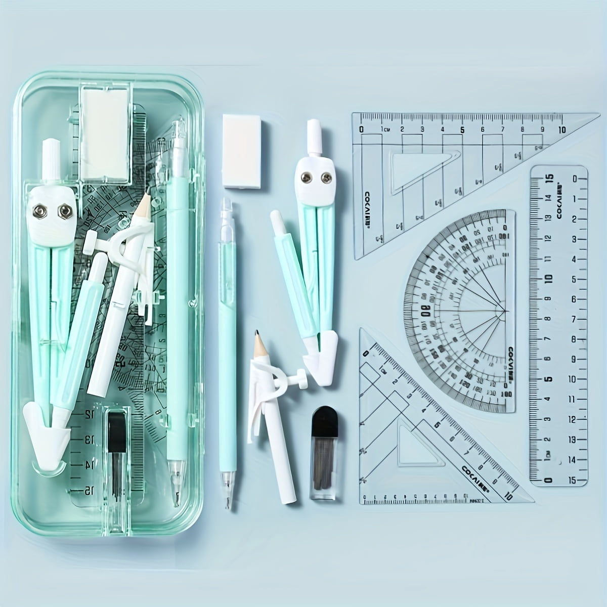 A 9pcs Geometric Drawing Kit for Office Use, Featuring a Storage Box ...