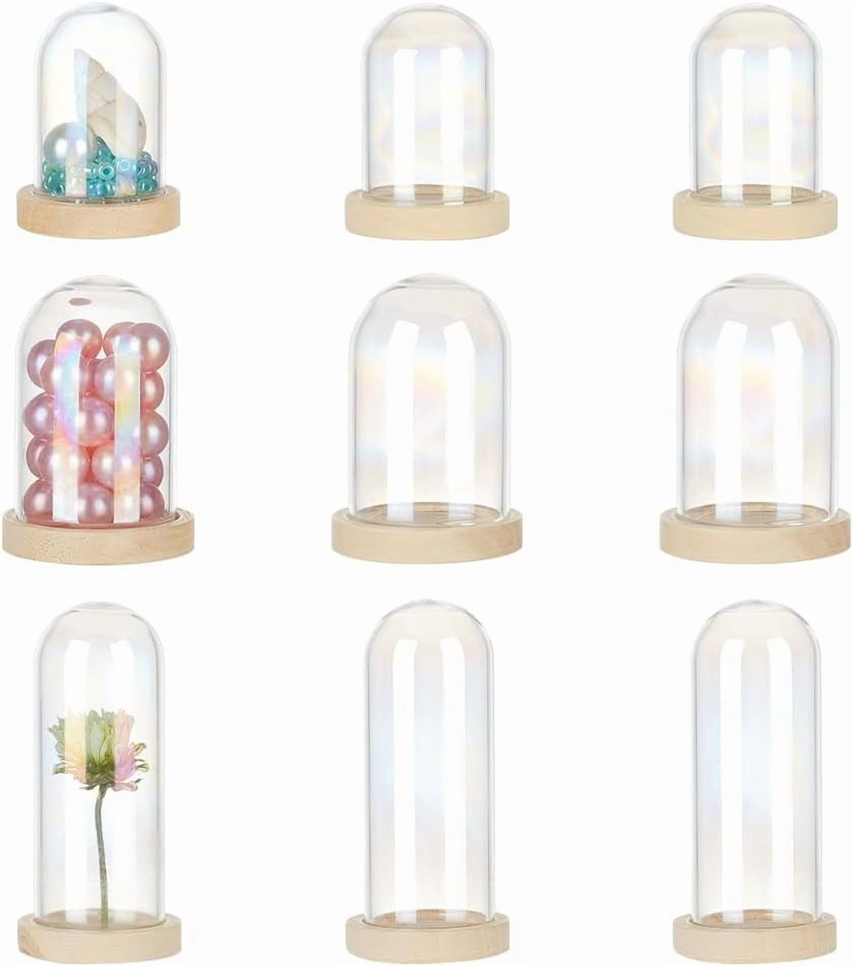 9pcs Glass Cloche Display Dome - 3 Sizes Mini Bell Jar With Wood Base ...