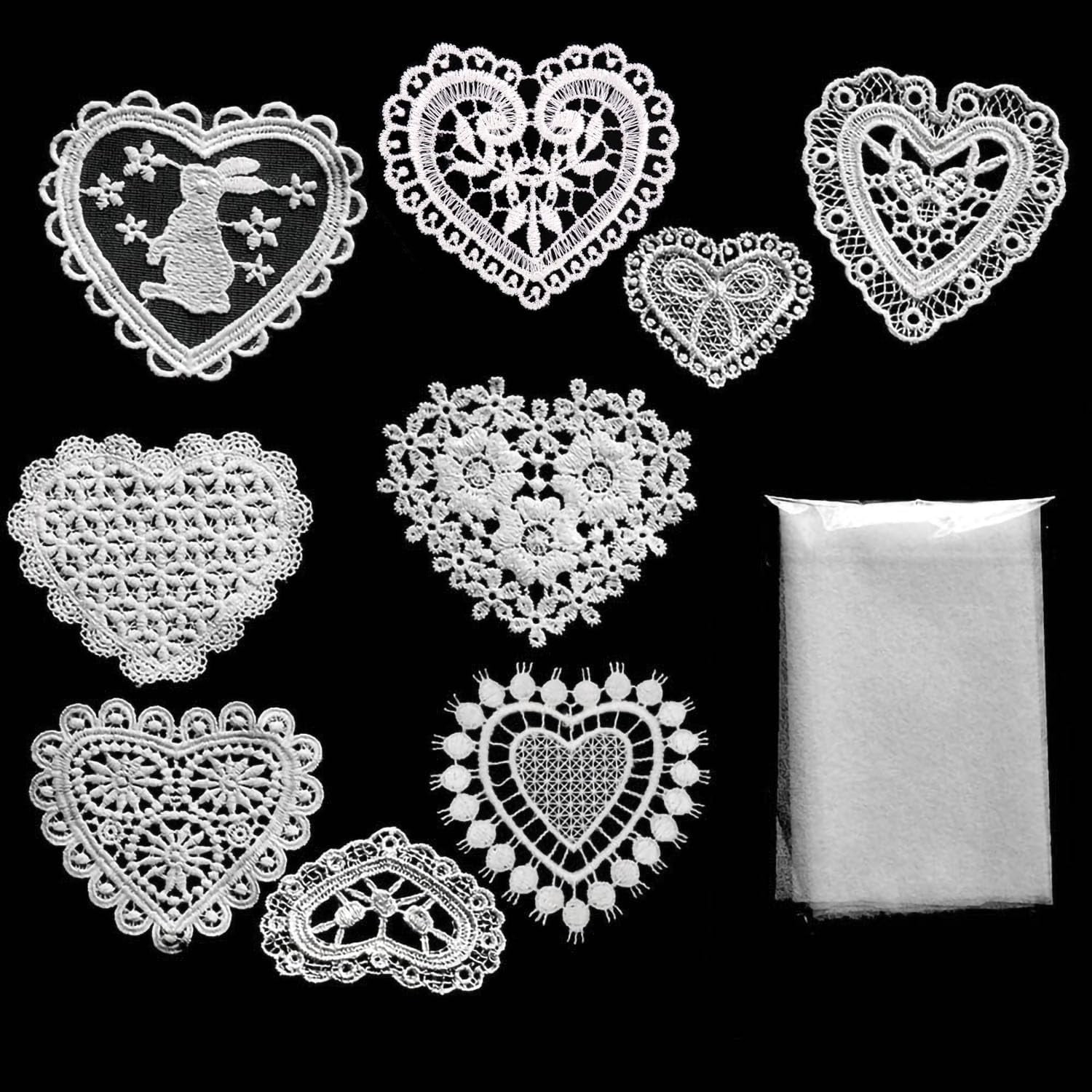 9pcs Heart Shapes Lace Applique Embroidery Organza Patches DIY Sewing ...