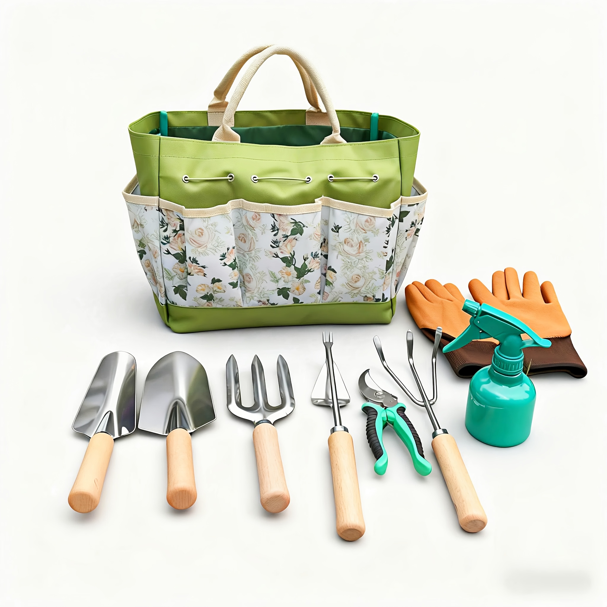9pcs Heavy Duty Stainless Garden Set with Floral Tote Bag - Complete ...