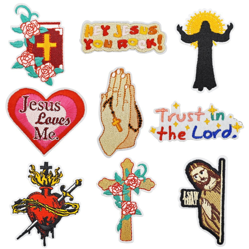 9pcs Jesus Christian Cross Iron-On Patch Set – Embroidered Religious ...