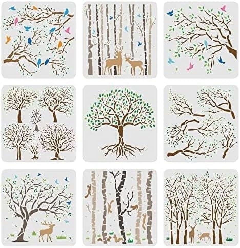 9pcs Life of Tree Stencils 7 9x7 9 inch Aspen Trees/Life Tree Stencils ...