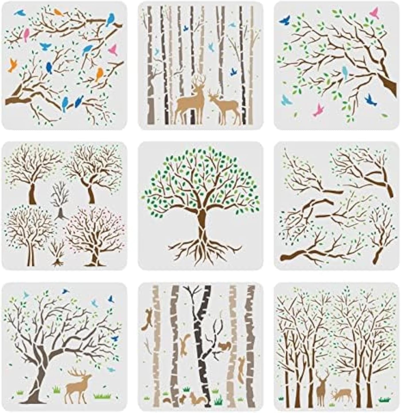 9pcs Life of Tree Stencils 7.9x7.9 inch Aspen Trees/Life Tree Stencils ...