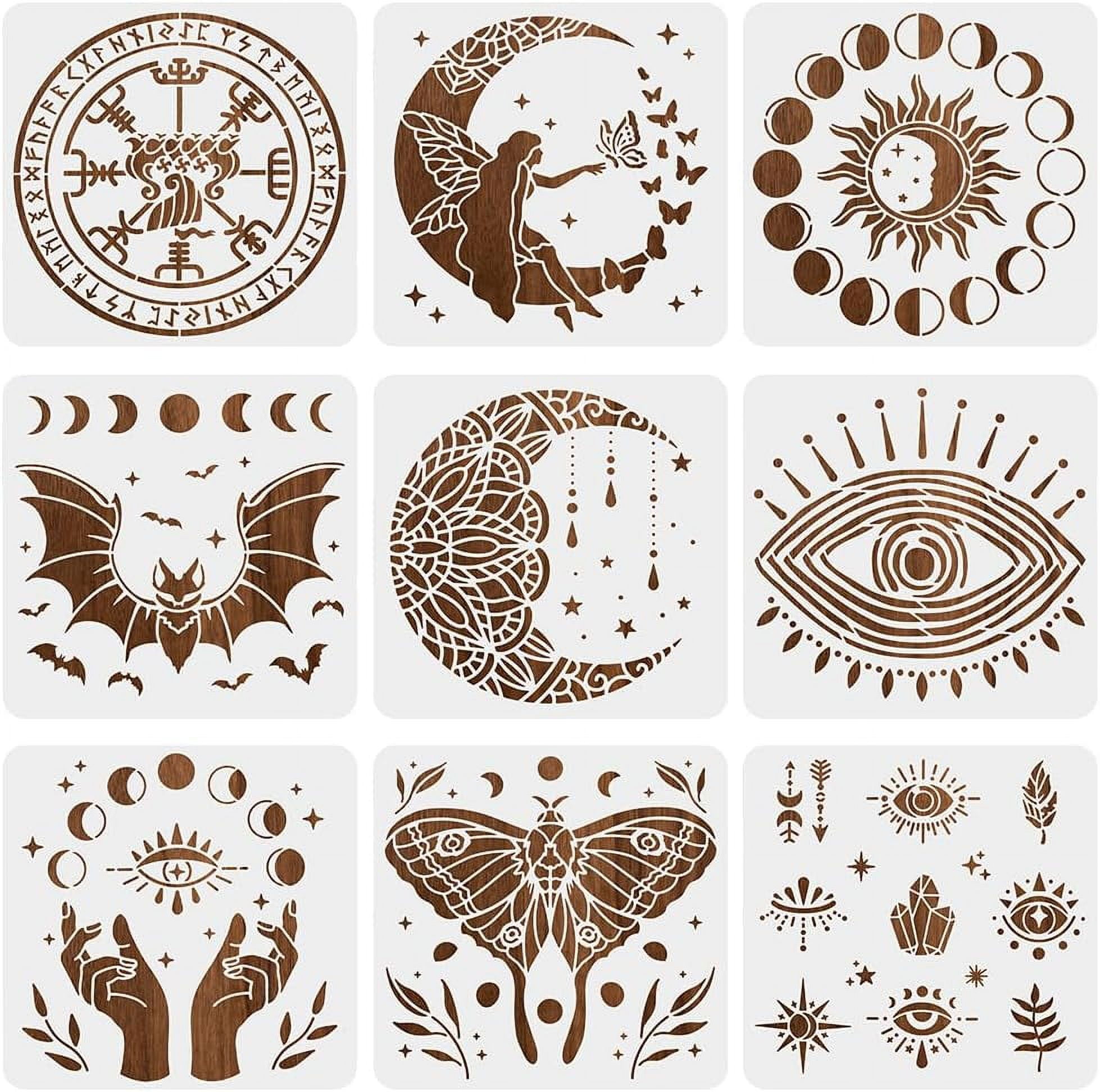 9pcs Magic Theme Painting Stencils 12x12 Inch Moon Fairy Eye Reusable Stencil Cut Painting ...