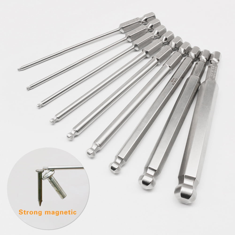 9pcs Magnetic Hex Head Allen Wrench Drill Bit Set Ball End Hex ...