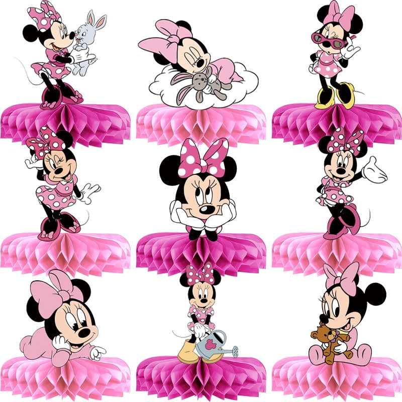 9pcs Minnie Theme Cartoon style 3D Double Side Honeycomb Centerpieces ...