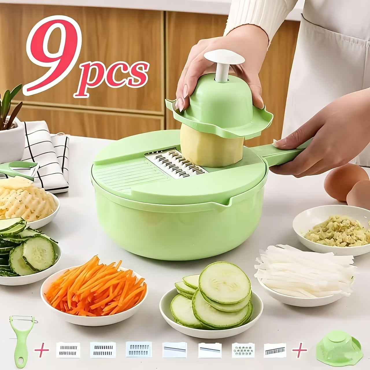 9pcs Multi-Functional Manual Vegetable Chopper & Slicer Set - 7 ...