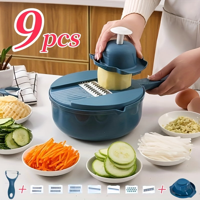 9pcs Multi-Functional Manual Vegetable Chopper & Slicer Set - 7 ...
