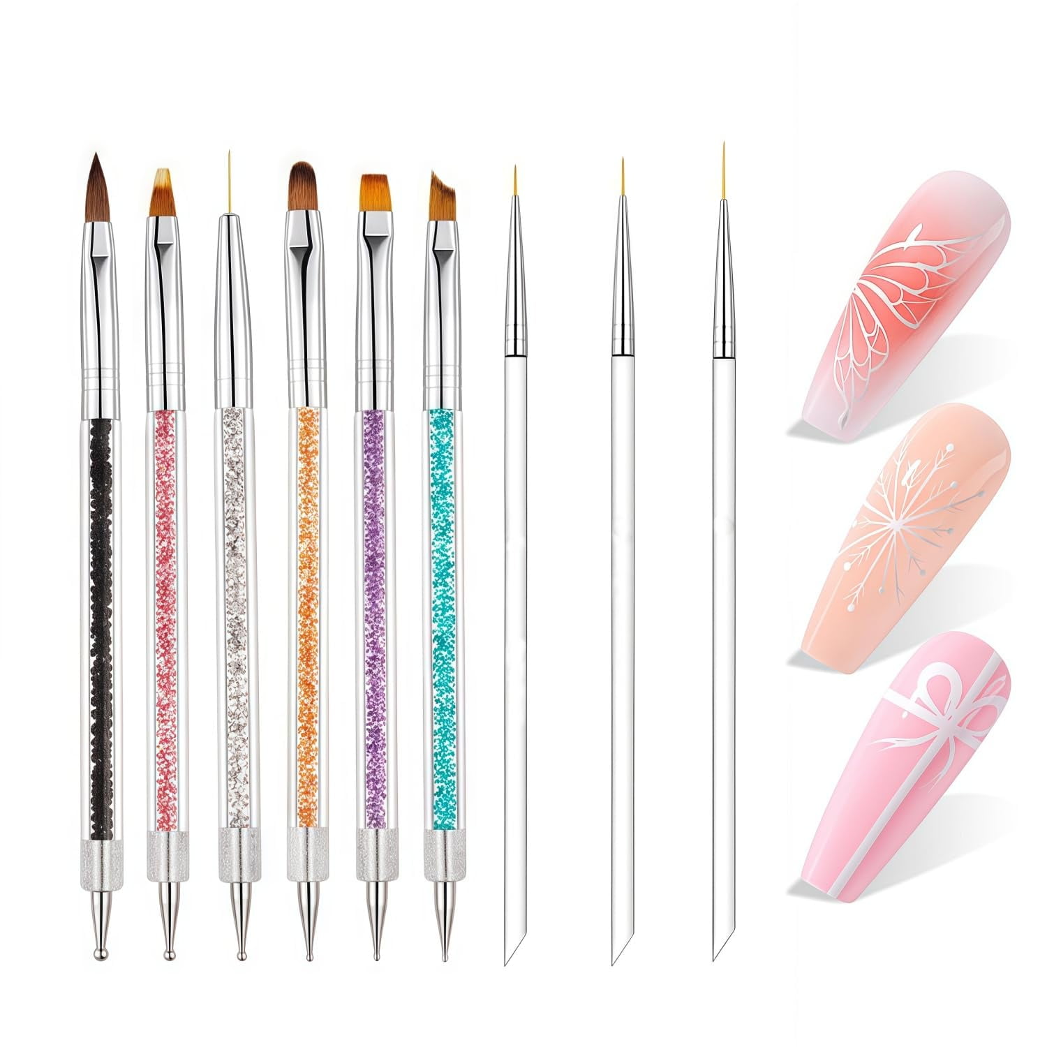 9pcs Nail Art Brushes KEF28 Set - Dual-Ended Dotting Pens & Detail ...