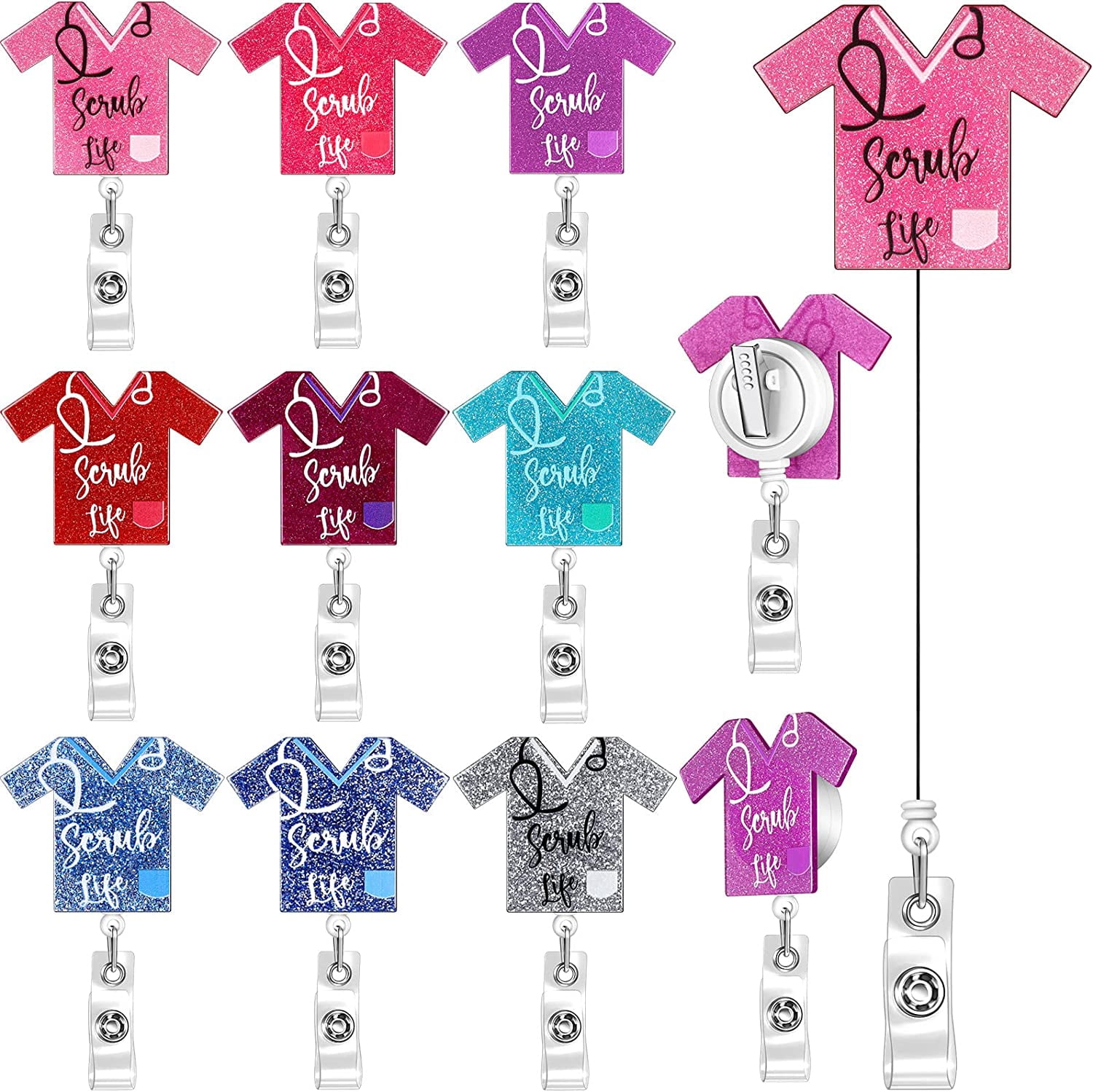 9pcs Nurse Badge Reel Nurse Retractable Badge Holder - Walmart.com