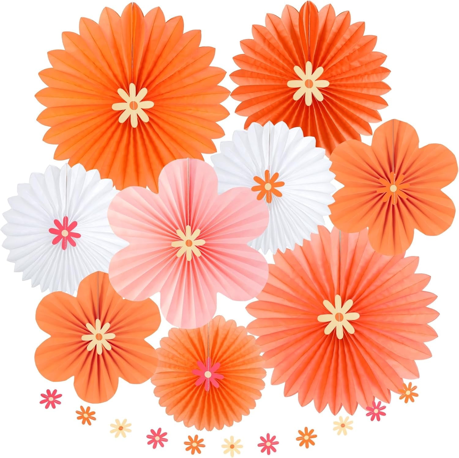 9pcs Orange Pink Paper Fans Party Decorations with Hanging Tissue ...