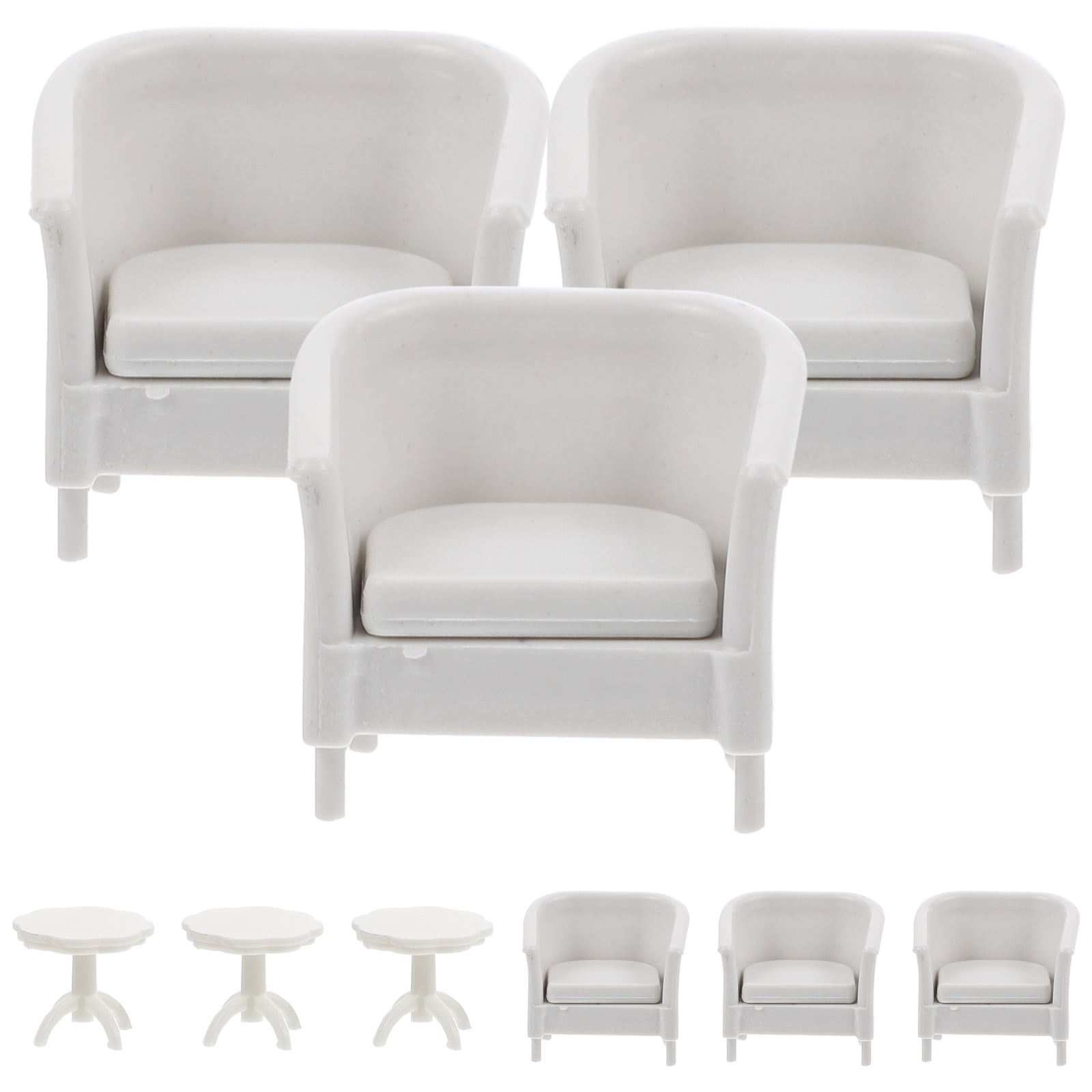 Mini Table and Chair Models for Decor White Plastic Furniture Set of 9 ...