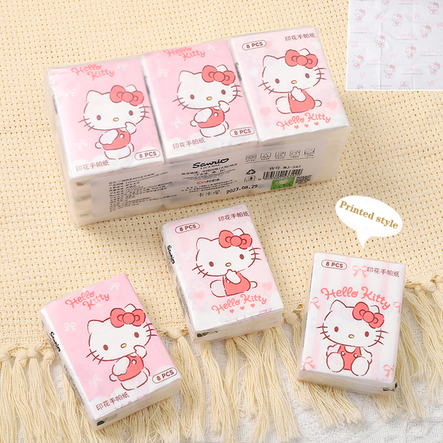 9pcs Sanrio Tissue Kawaii Hello Kitty Cartoon Printed Handkerchief Cute ...