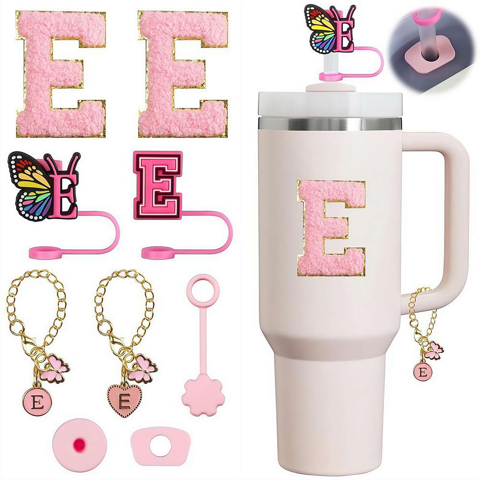 9pcs Set Designed for Cup Accessories, Including Straw Cover , Letter ...