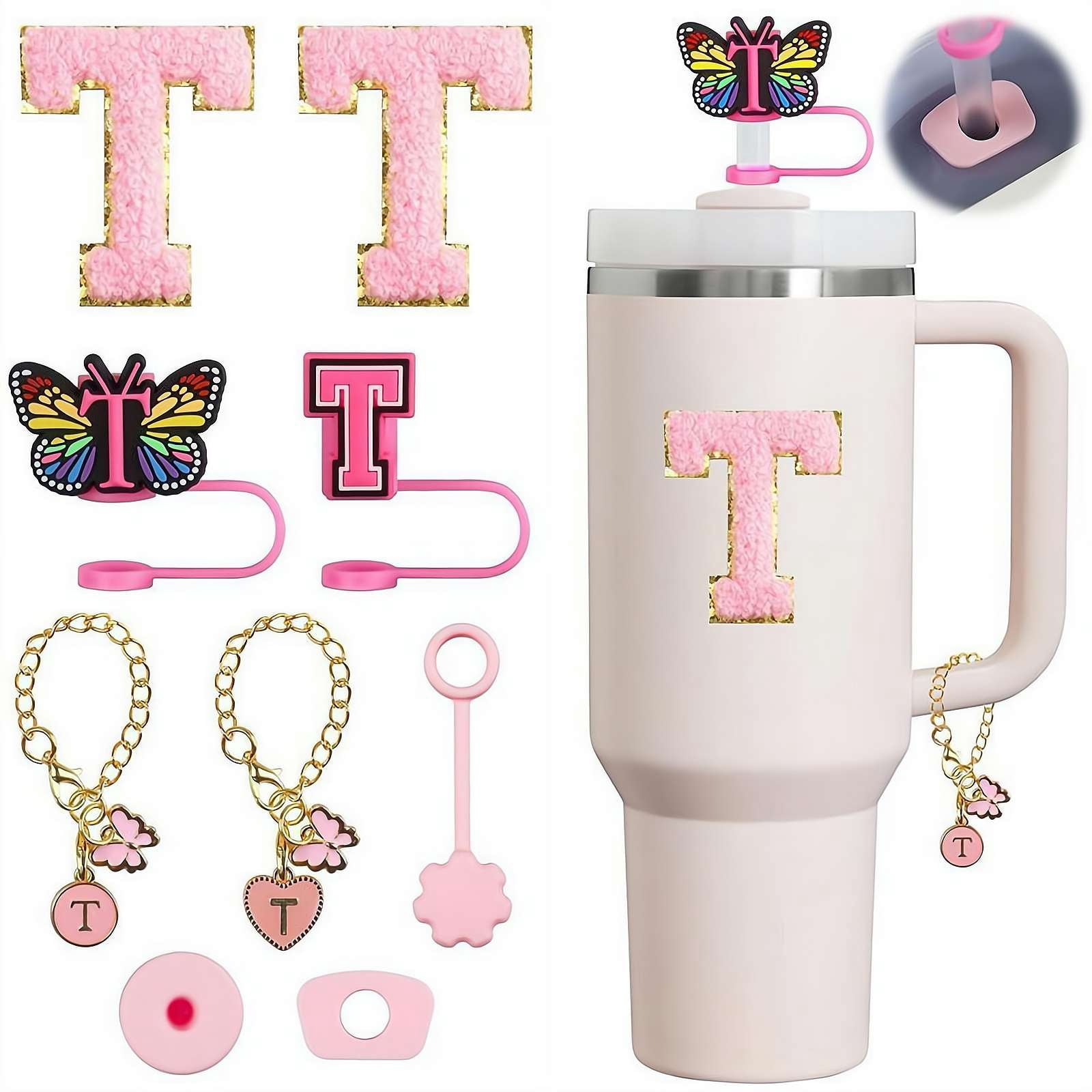 9pcs Set Designed for Cup Accessories, Including Straw Cover , Letter ...