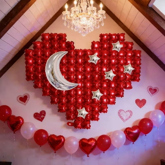 9pcs Set, Including One Red Large Heart-Shaped Aluminum Film Wall ...