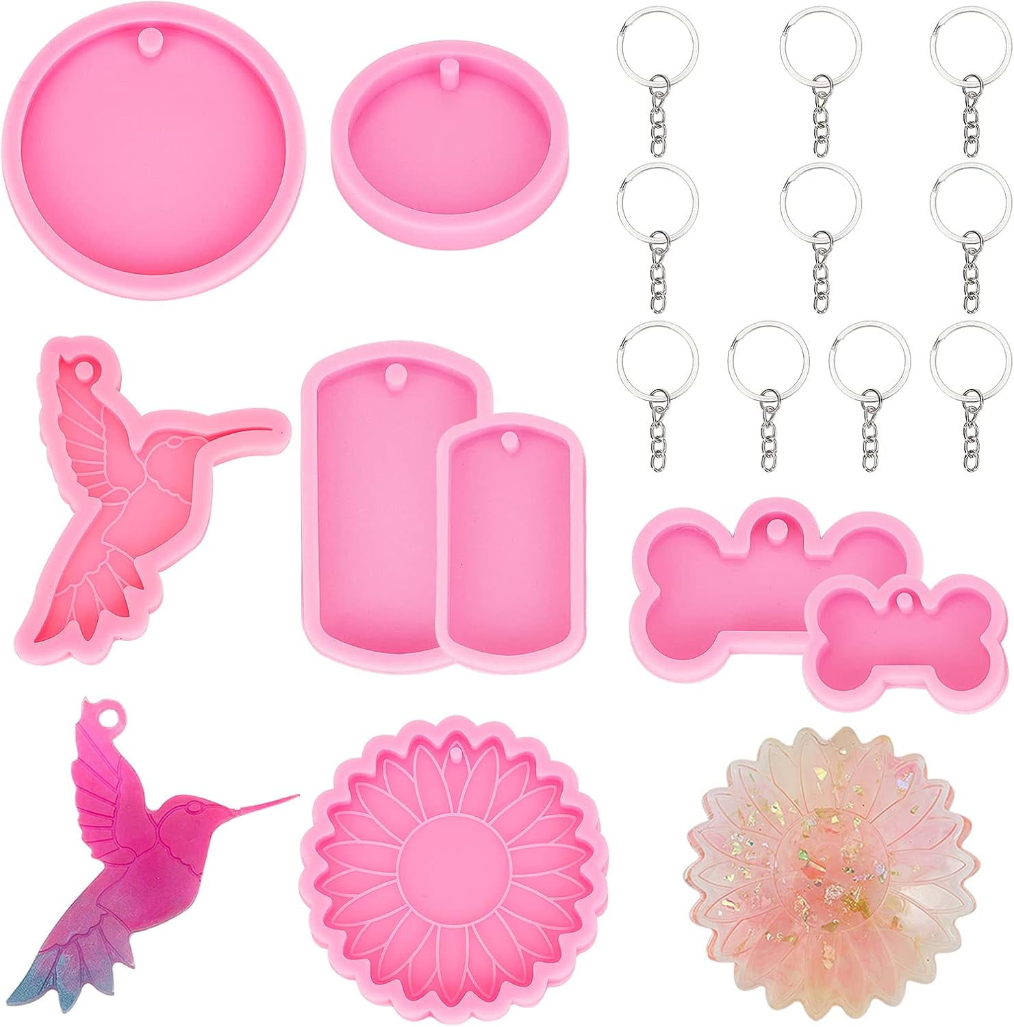 9pcs Silicone Keychain Mould Set Epoxy Resin Keychain Moulds with ...