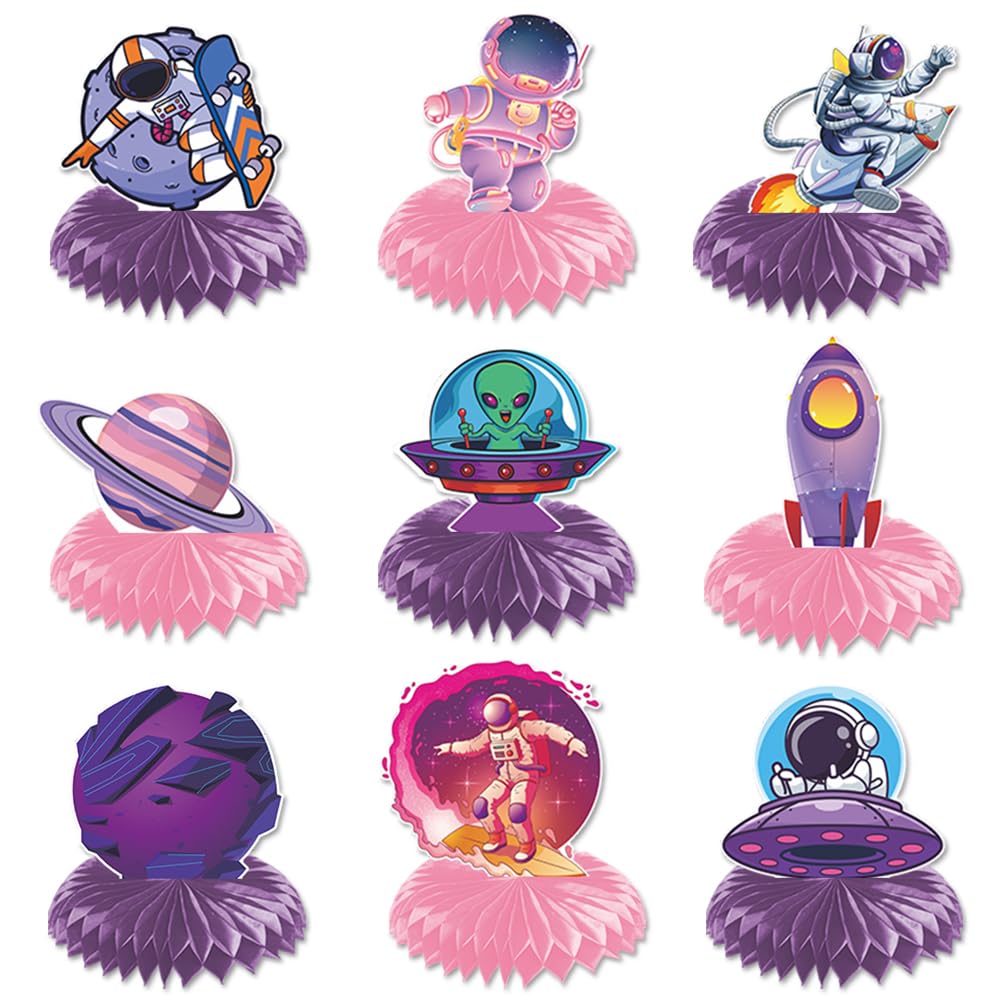 9pcs Space Themed Party Honeycomb Centerpiece Decorations, Double ...