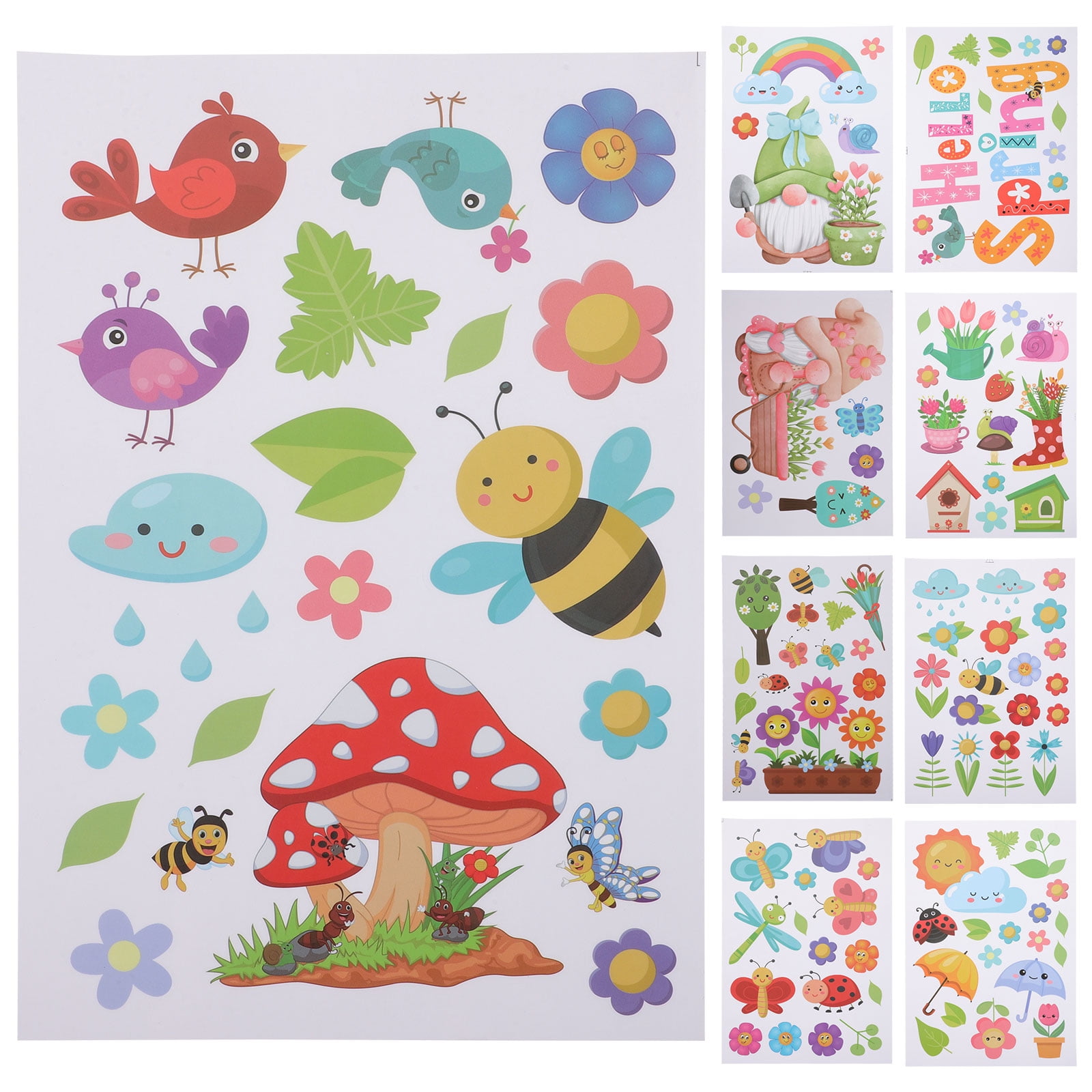 9pcs Spring Window Clings Spring Stickers Window Decals Cartoon DIY ...