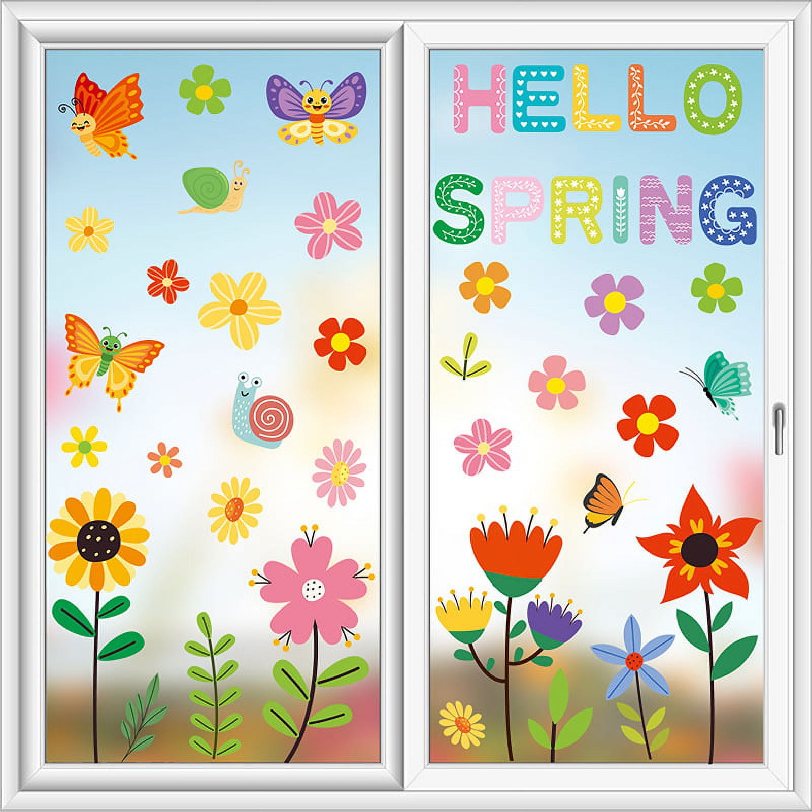 9pcs Spring Window Stickers Flowers Butterfly Sunflower Spring ...