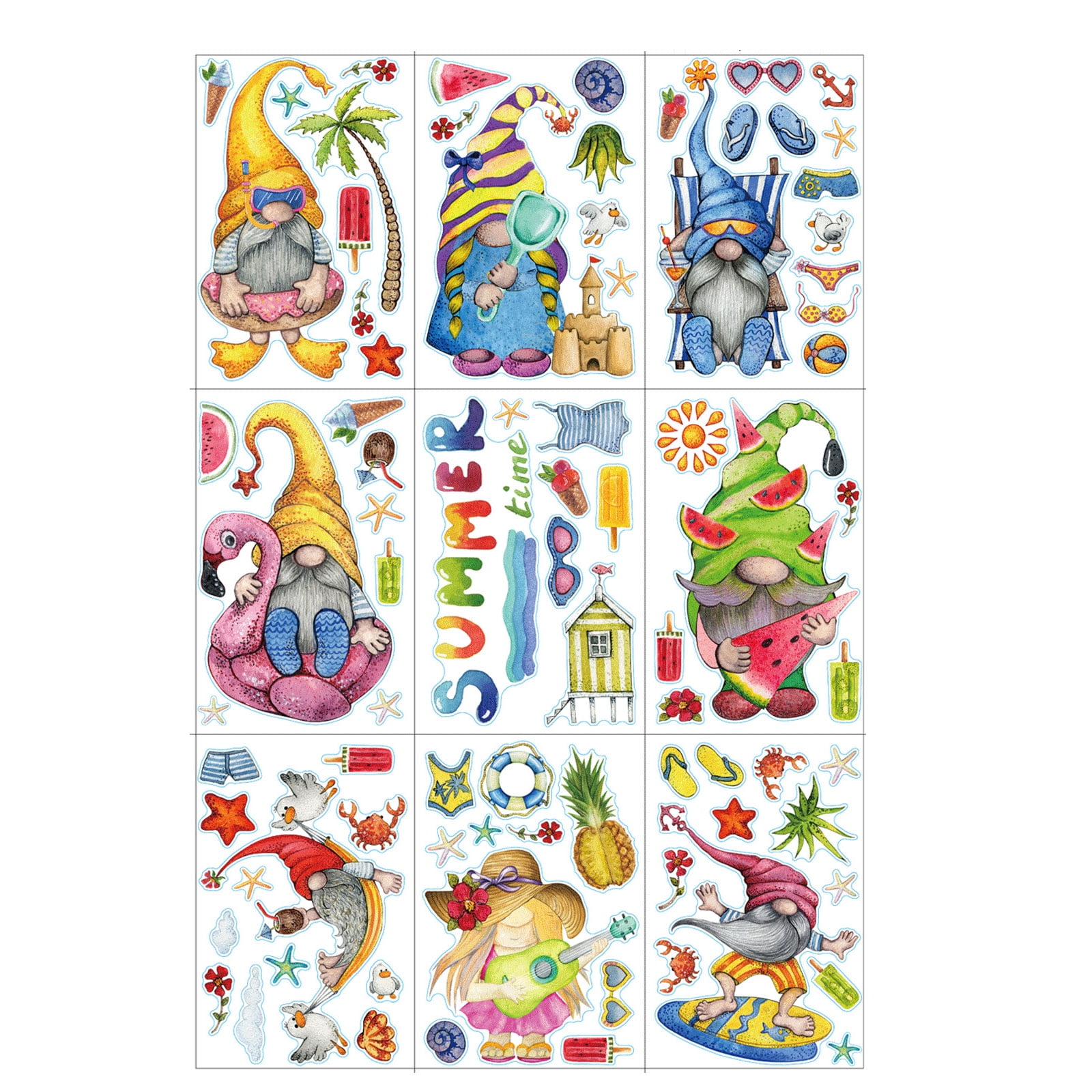 9pcs Summer Gnome Window Clings DIY Cartoon Faceless for Doll Wall ...