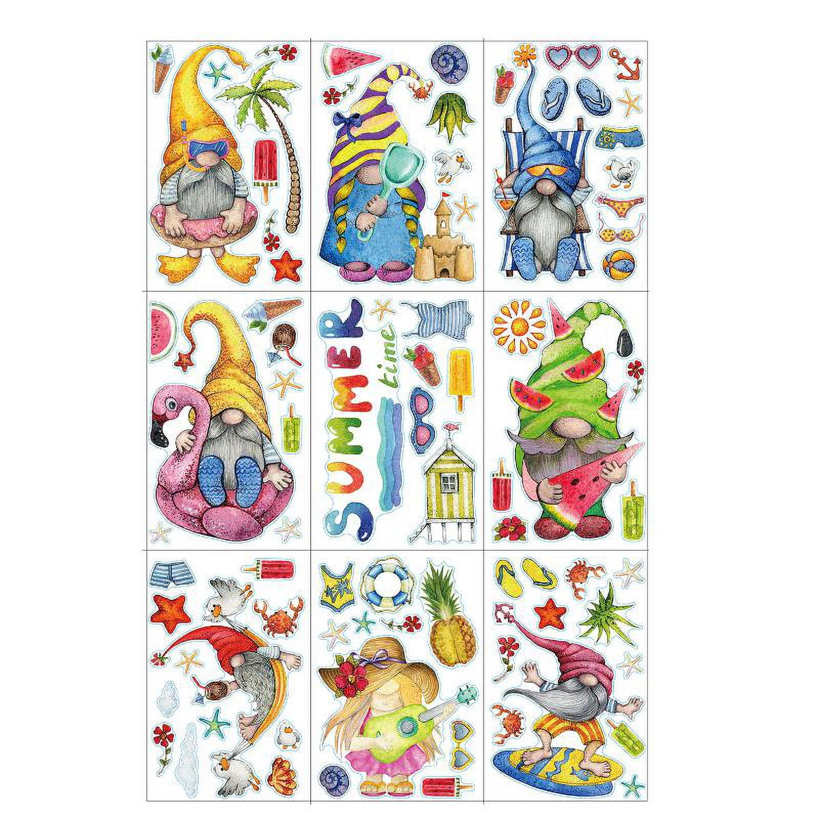 9pcs Summer Gnome Window Clings DIY Cartoon Faceless for Doll Wall ...
