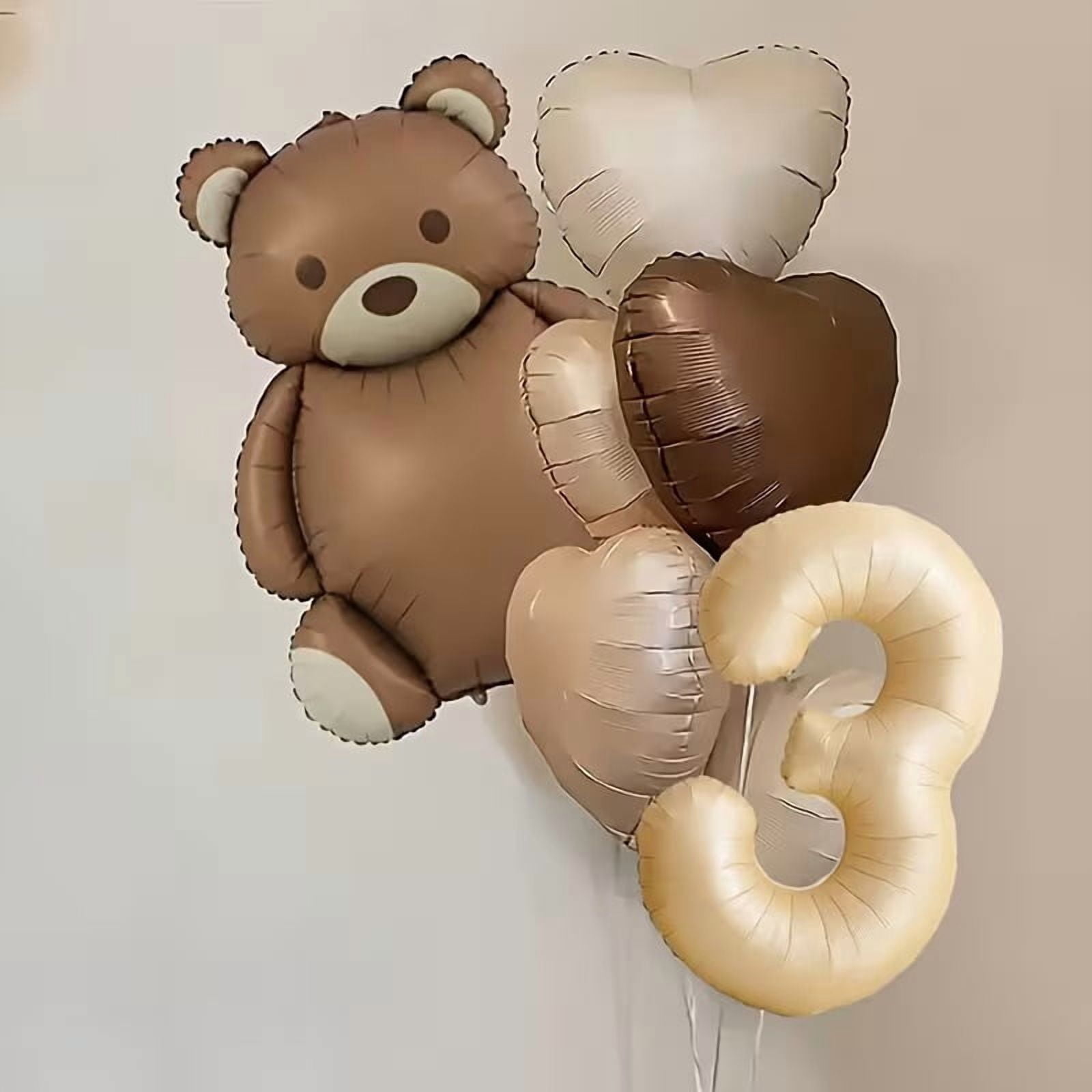 9pcs Vintage Heart Foil Balloon Set with Adorable Brown Bear & 32-Inch ...
