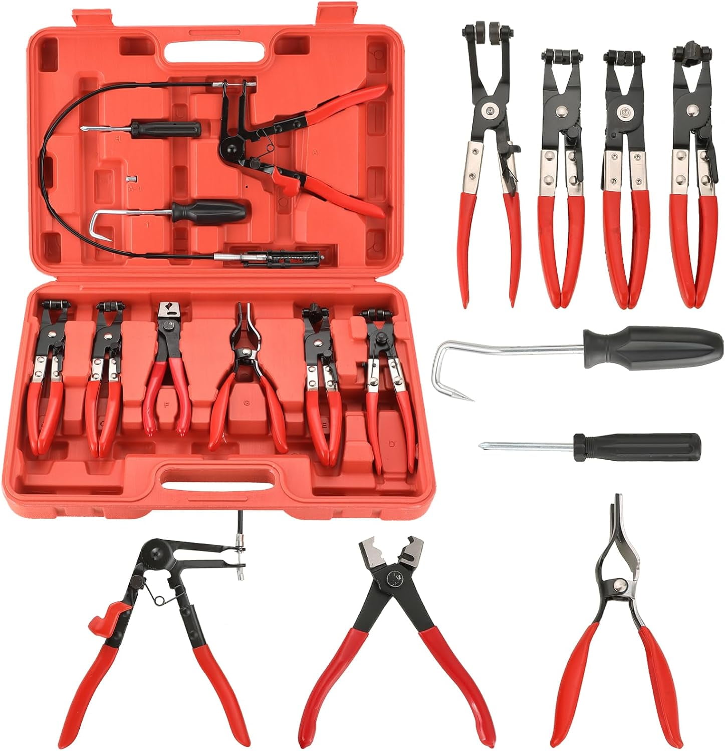 9pcs Wire Long Reach Hose Clamp Pliers Set Fuel Oil Water Hose Auto ...