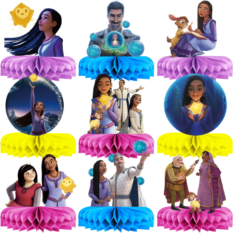 9pcs Wish Theme Cartoon style 3D Double Side Honeycomb Centerpieces ...