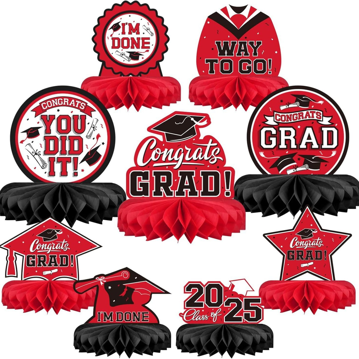 9pcs red Graduation Party Decorations Graduation Season Honeycomb ...