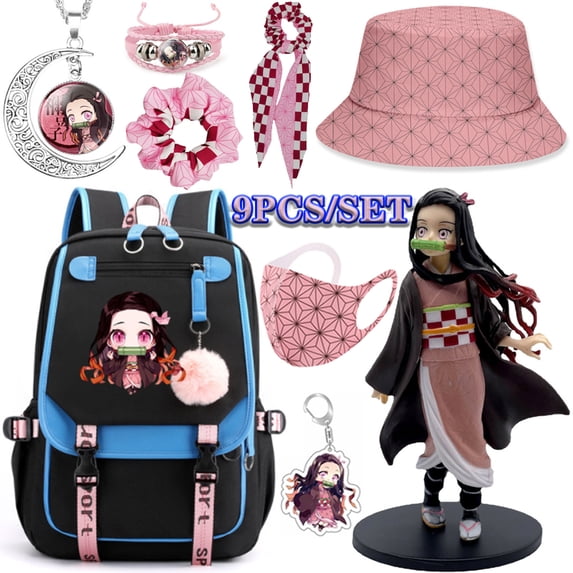 9pcs/set Demon Slayer Nezuko Backpack +Necklace +Bracelet - Walmart.com