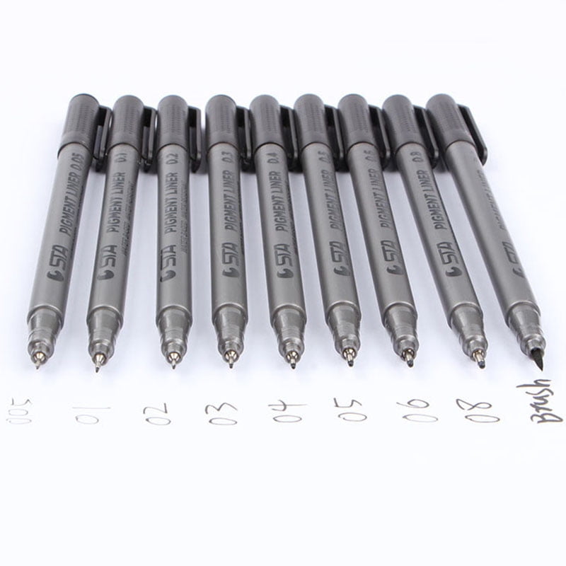 9pcs/set Sketch Art Marker Pen Different Tip Sizes Black Pigment Liner ...