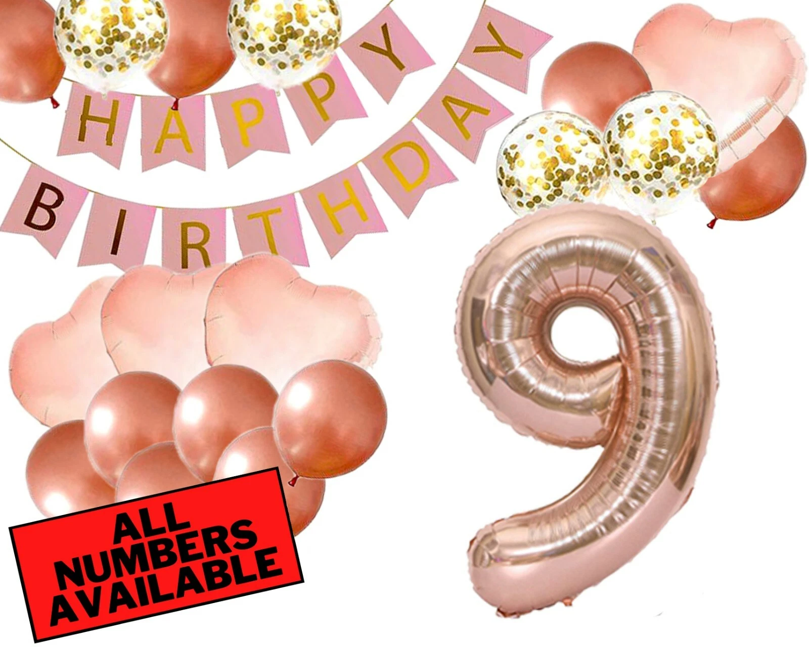 9th Birthday Decorations For Her - Pink and Rose Gold Theme - Balloons ...