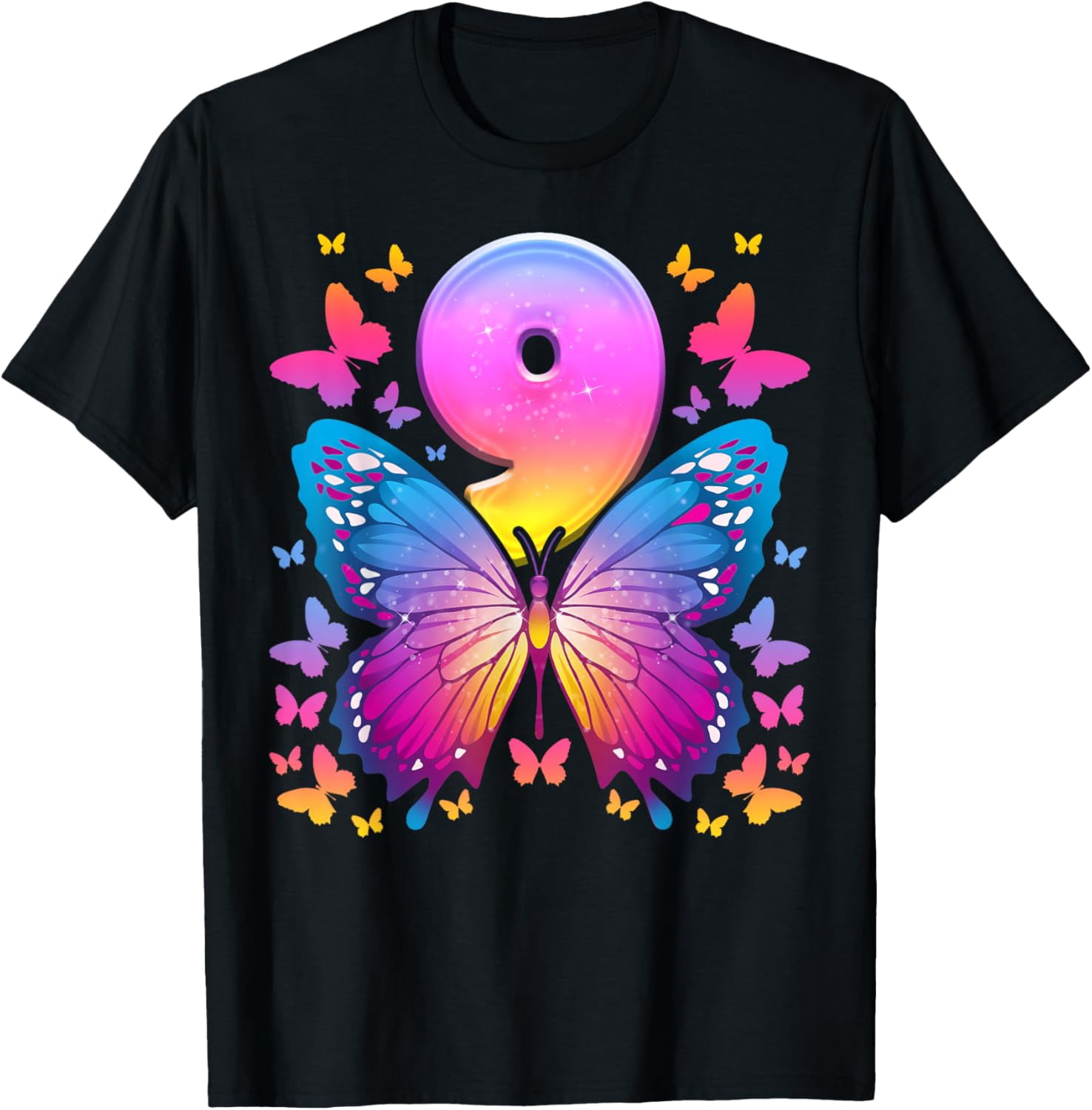 9th Birthday, Girl 9 Years, Butterfly, Number 9 T-Shirt - Walmart.com