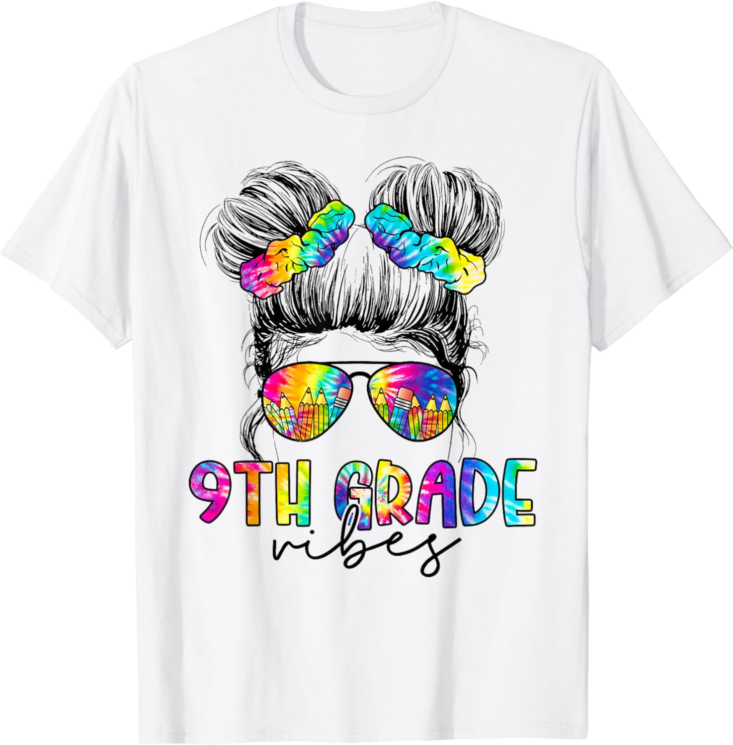 9th Grade Vibes Messy Hair Bun Girl Back To School First Day T-Shirt ...