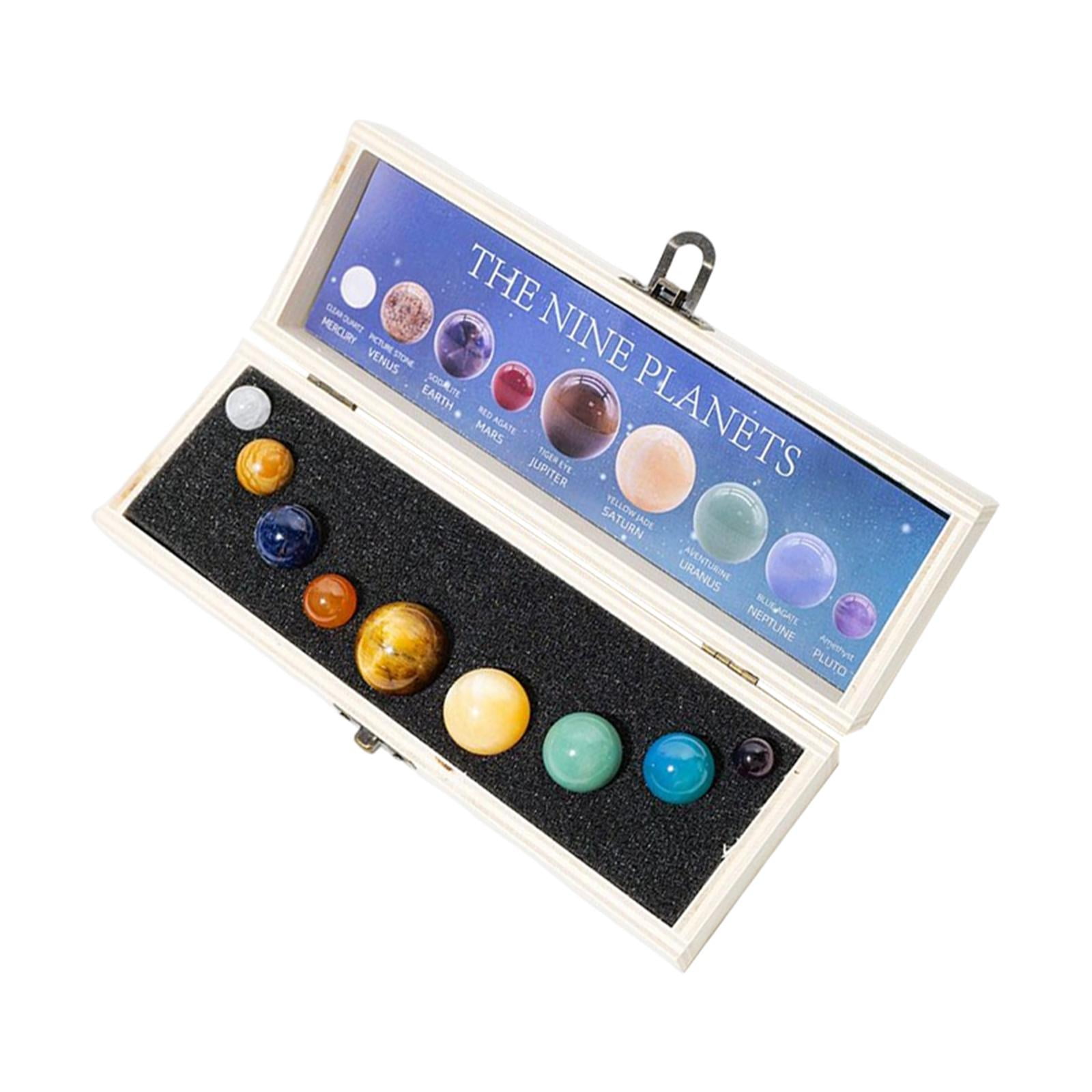 9x 9 Planets,Natural Gemstone Set, Crystals with Wooden Box,Creative ...