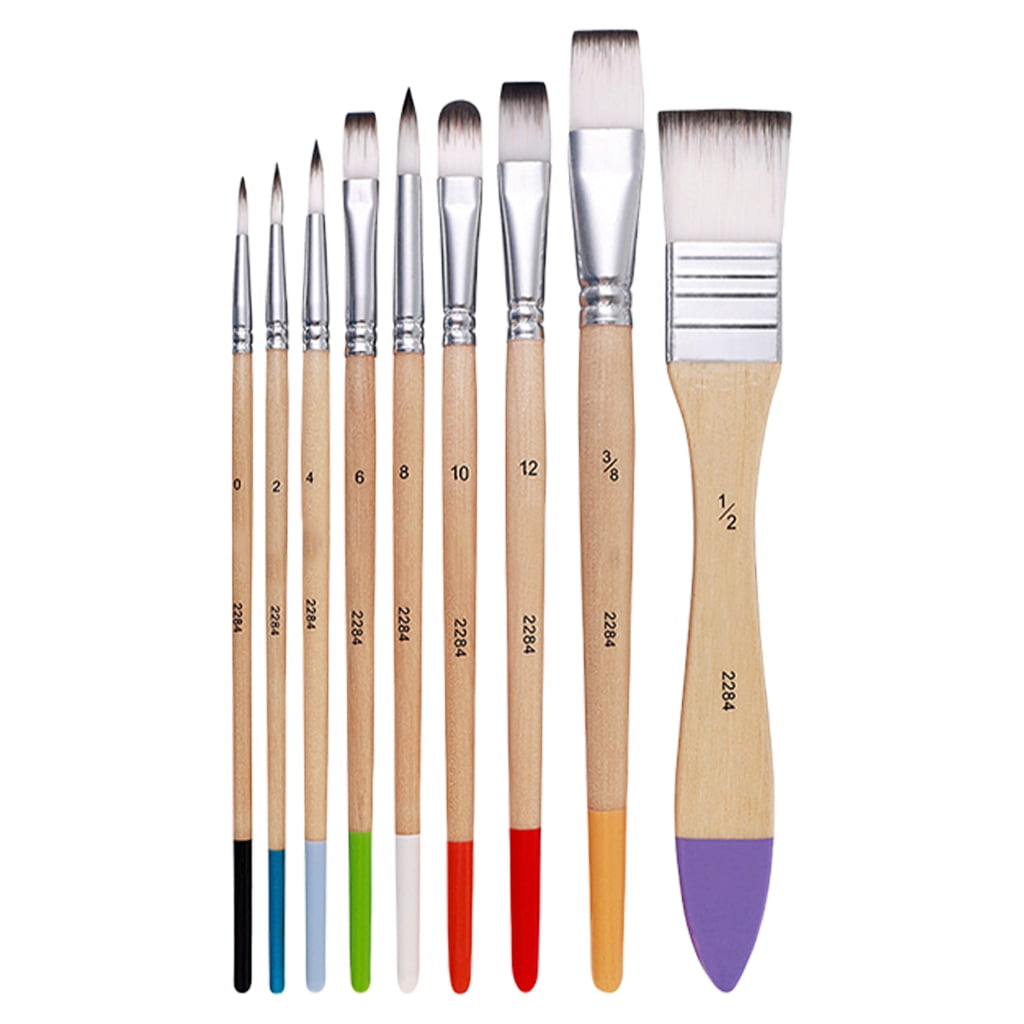 9x Paint Brush Artist Brushes Watercolor Paint Brush Nylon Hair Paint ...