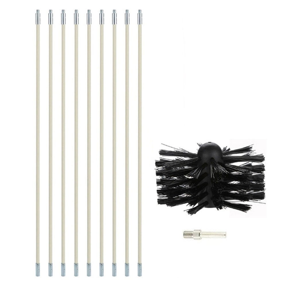 9x Rod Chimney Cleaner Brush Clean Rotary Sweep Fireplace Kit Tool Set ...