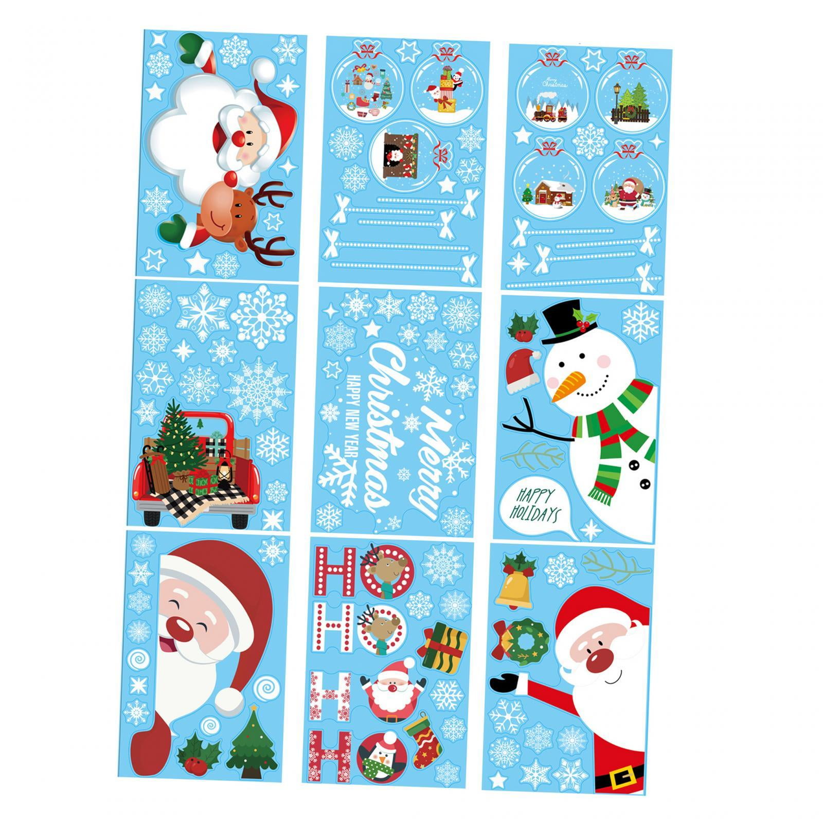 9x Static Window Stickers Easy Installation Santa Elk Snowman for Door ...