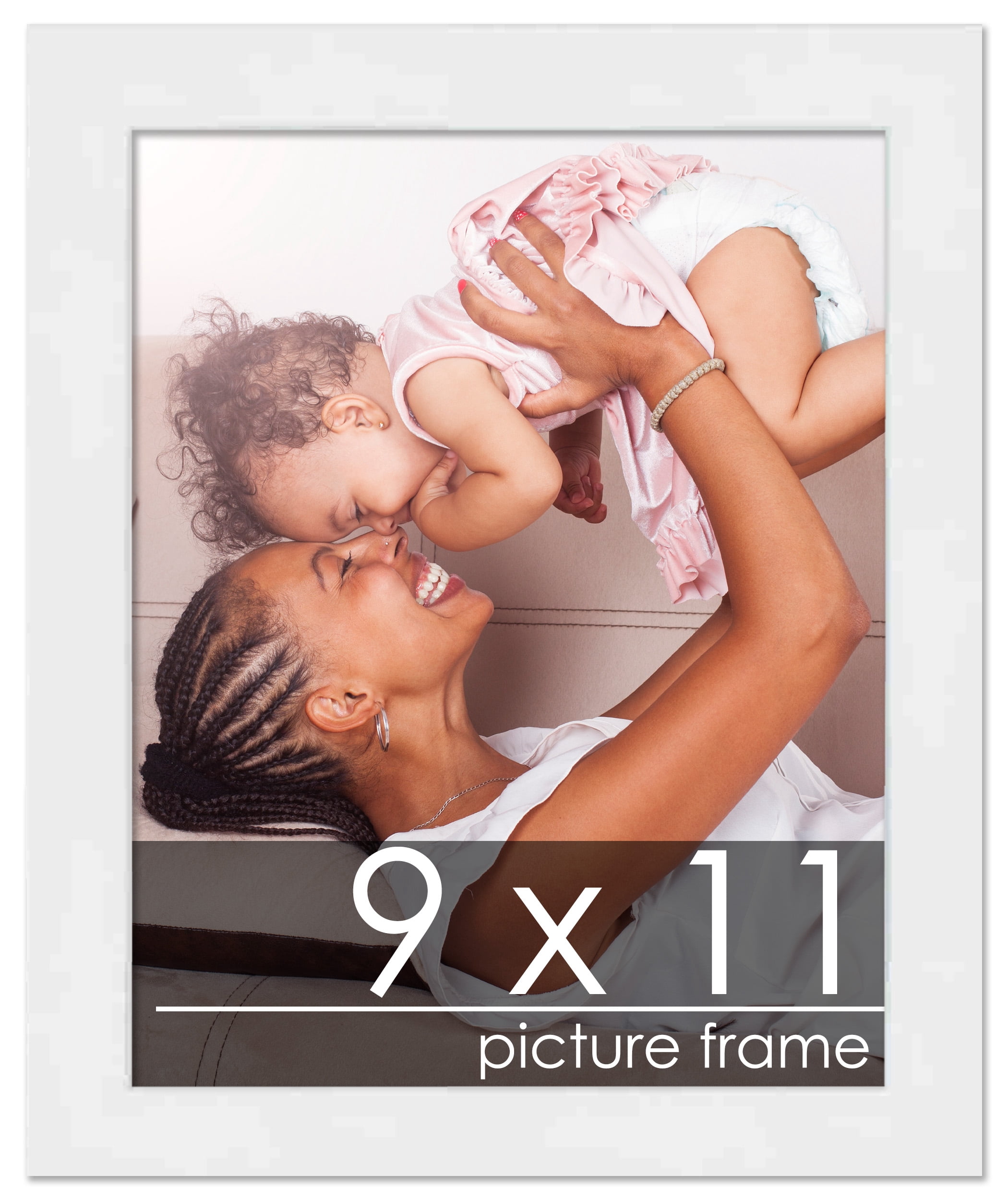 9x11 White Wood Picture Frame - UV Acrylic, Foam Board Backing, Hanging ...